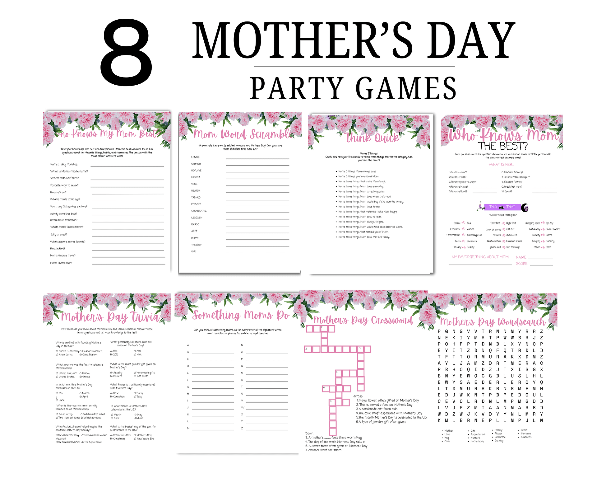 Mothers Day games and Activities Brunch Gathering Printable - JenXSpeaks